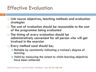 Learning Assessment and Evaluation - Train the Trainers Class | PPT