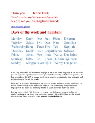 Learning bahasa indonesia the easy way 2 | DOCX