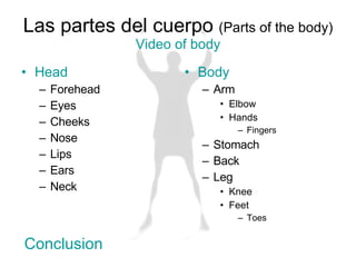 Learning Body Parts In Spanish | PPT