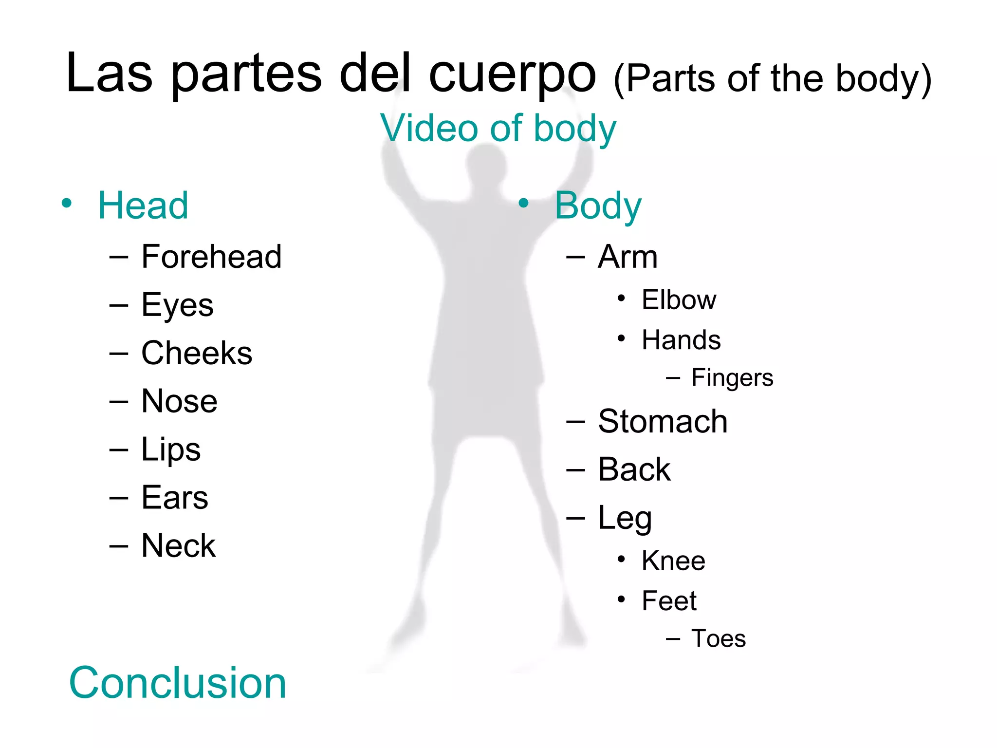 Learning Body Parts In Spanish | PPT