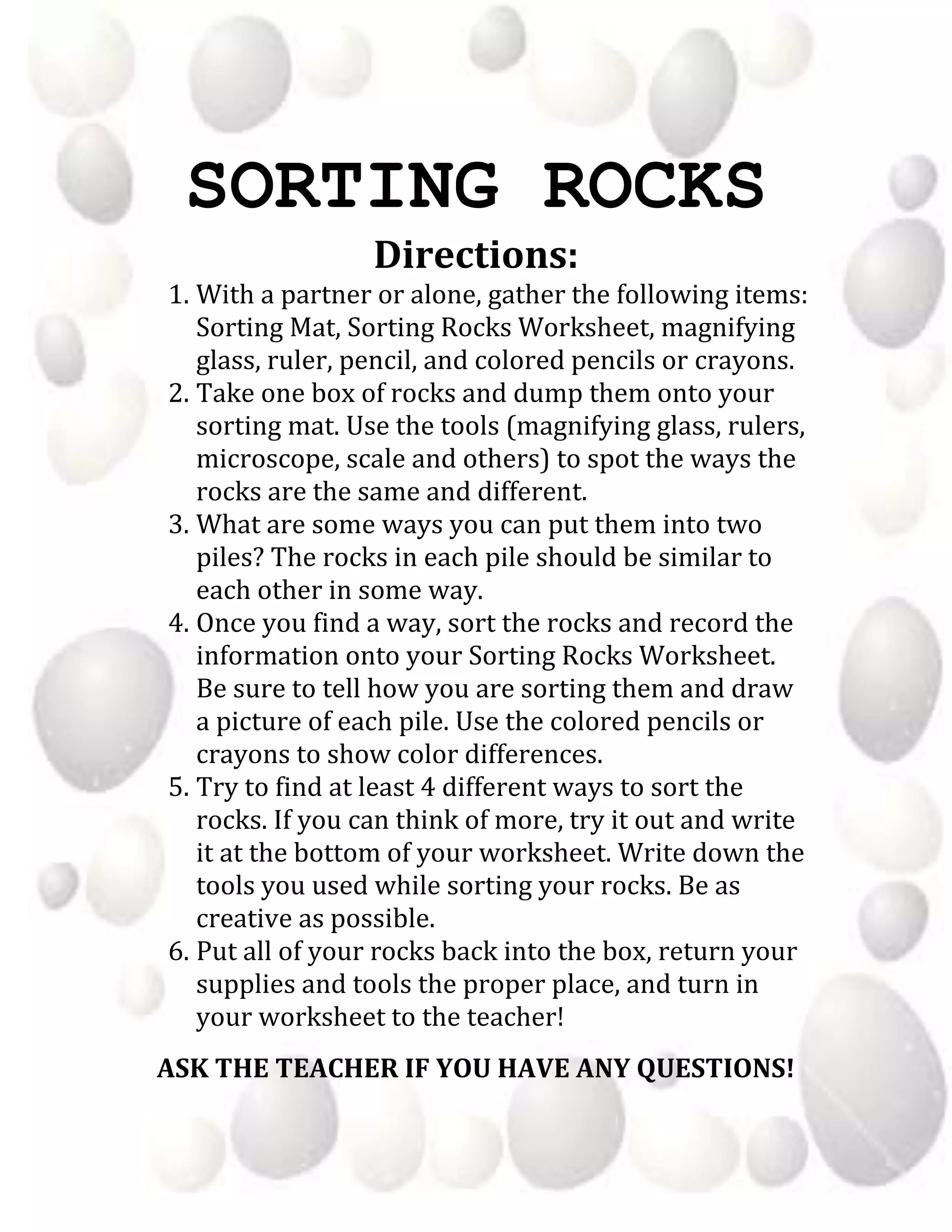 Sorting Rocks Learning Center | DOCX