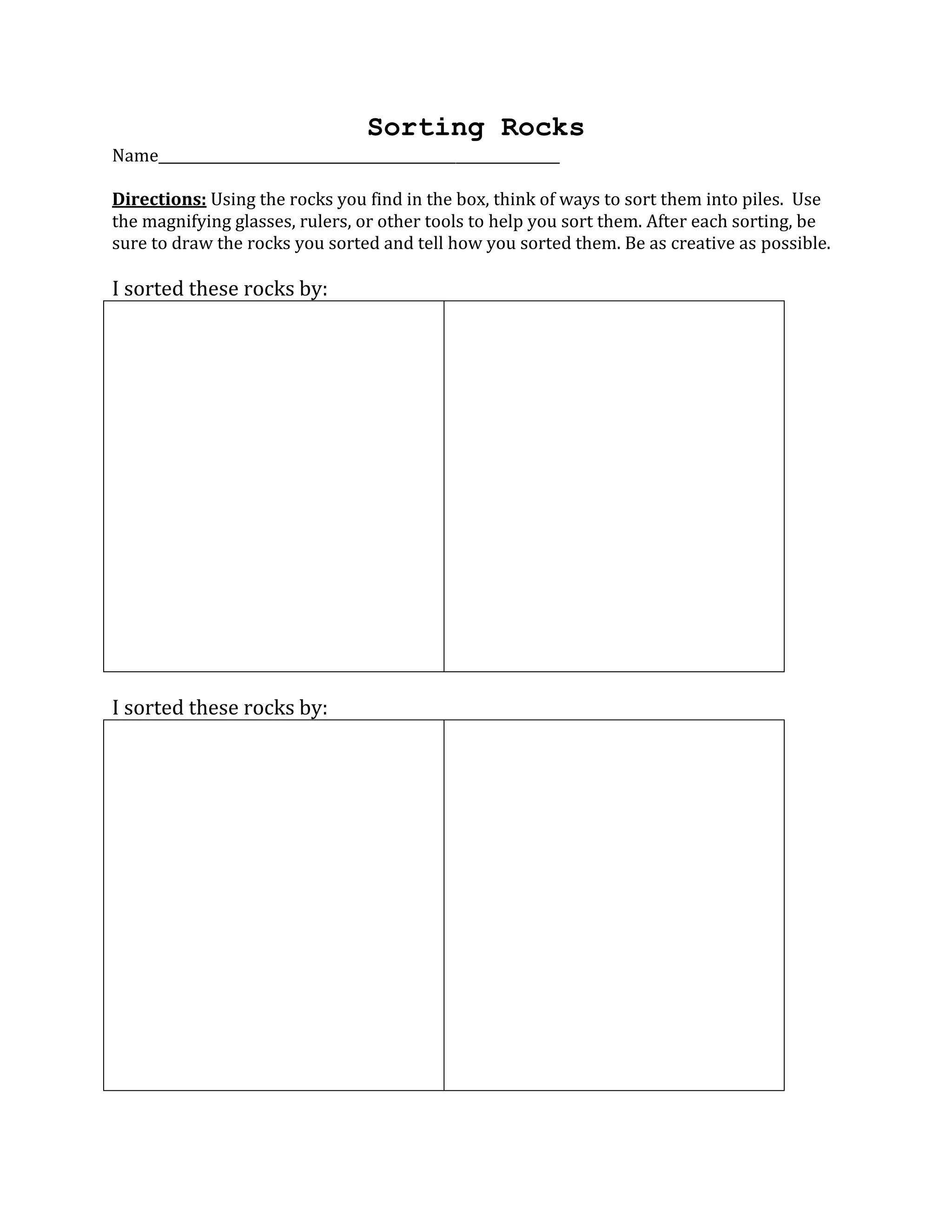 Learning Center Worksheet-Sorting Rocks | DOCX