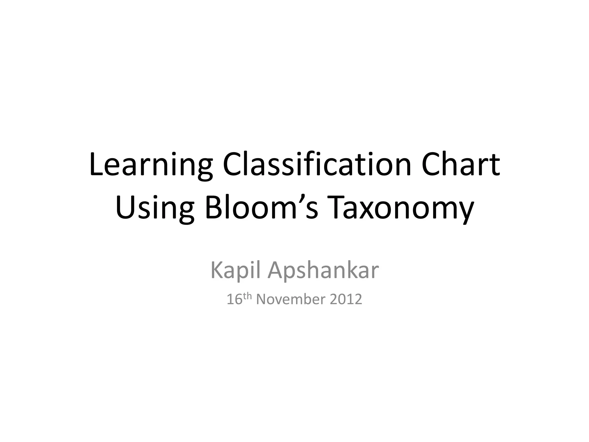 Learning Classification Chart using Bloom’s Taxonomy | PPT