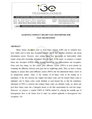 LEARNING COMPACT BINARY FACE DESCRIPTOR FOR FACE RECOGNITION | PDF