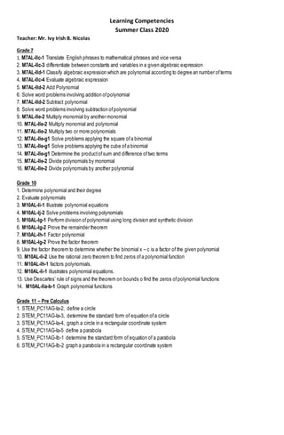 Learning competencies | PDF