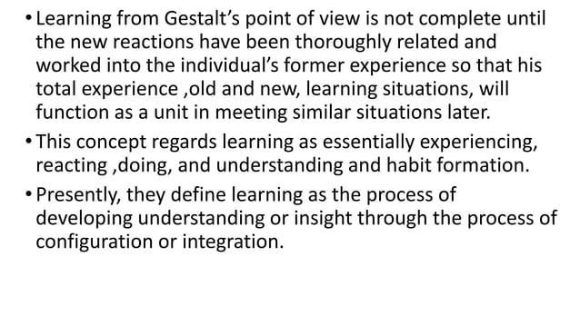 Learning concepts based on gestalt theory of learning | PPTX | Education