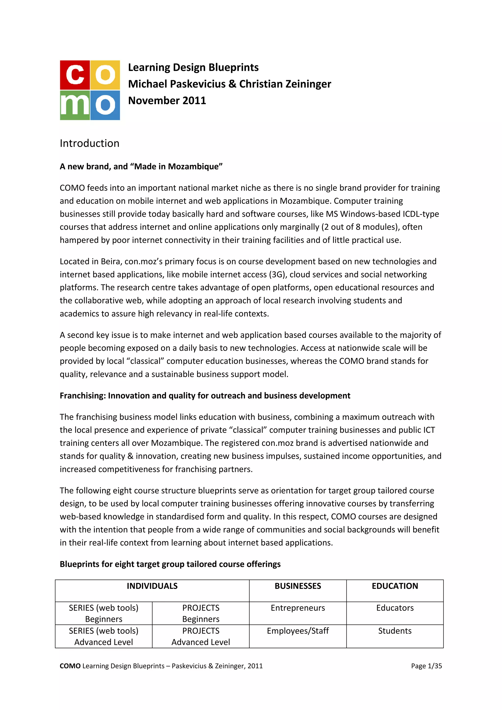 Learning design blueprints COMO courses for 8 target groups | PDF