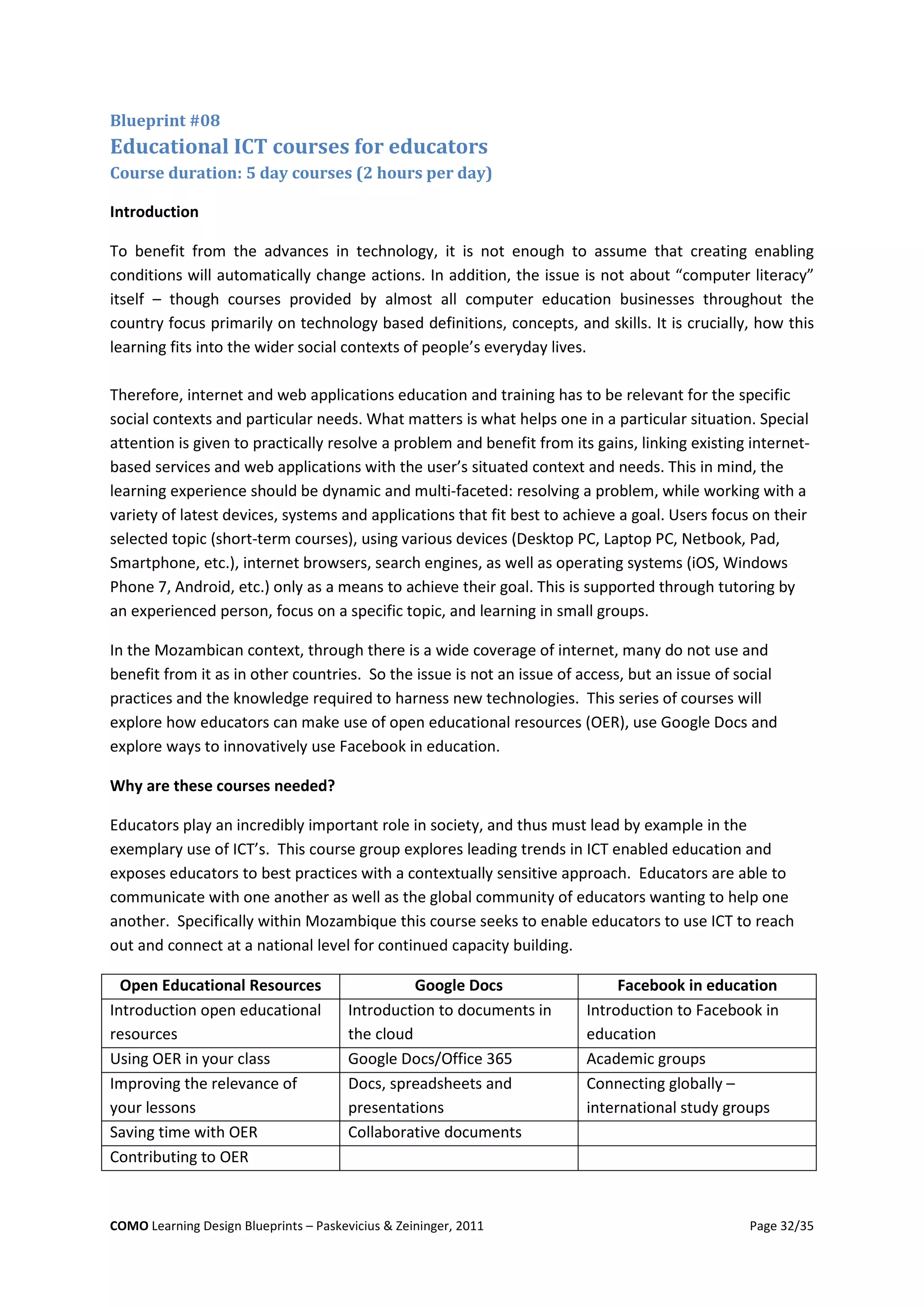 Learning design blueprints COMO courses for 8 target groups | PDF