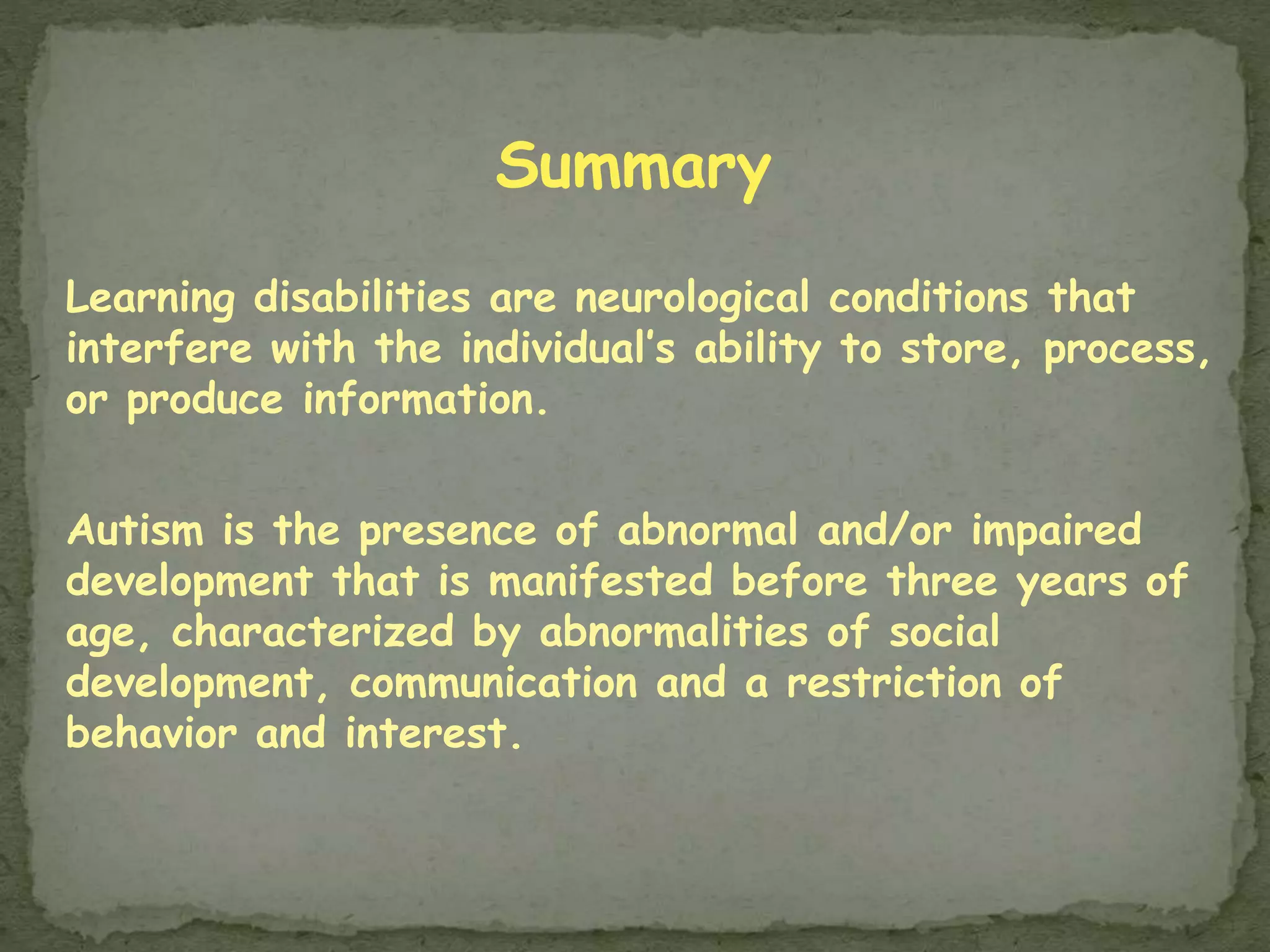 Learning Disabilities and Autism-Pediatric dentistry | PPTX