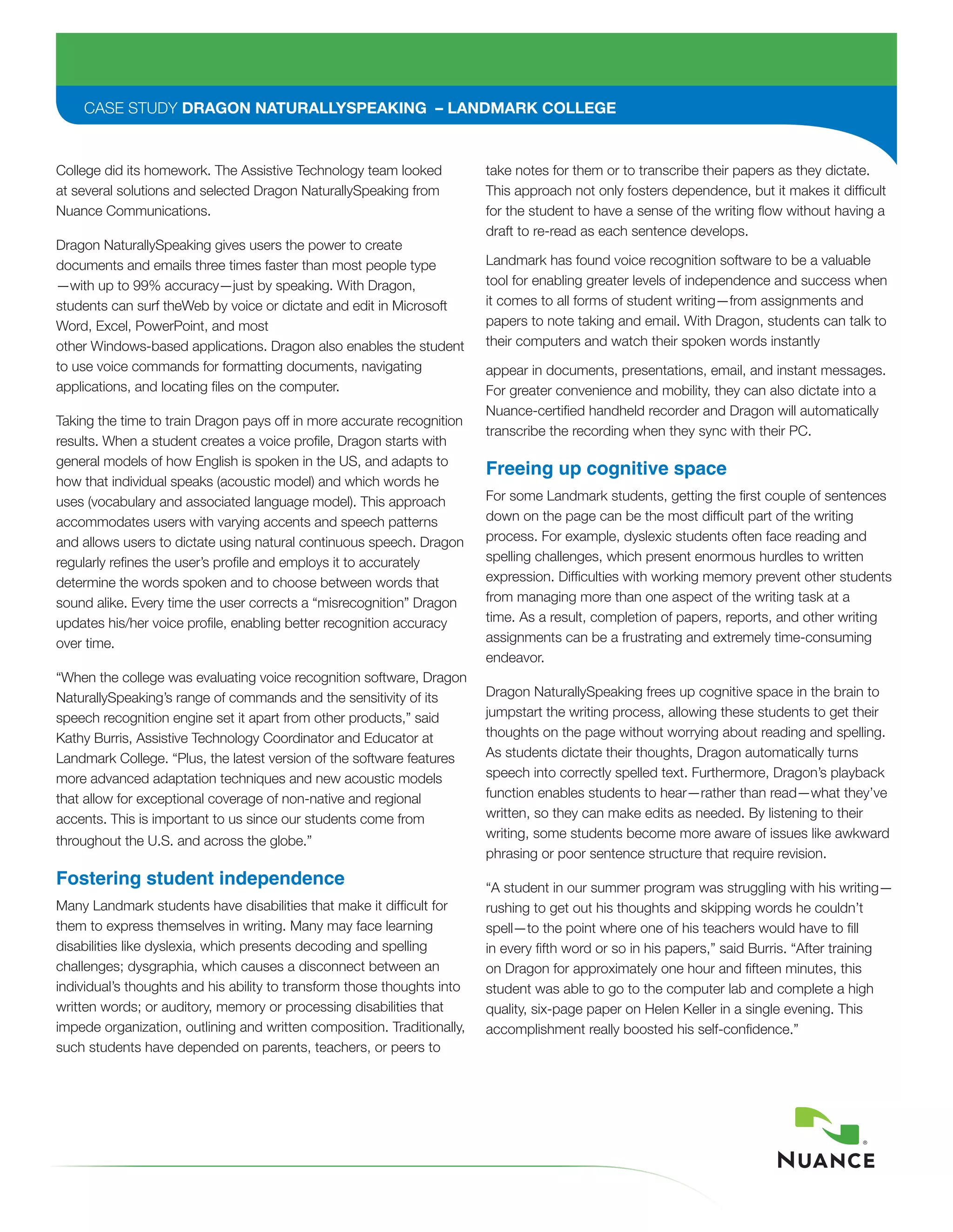 Learning Disabilities Dragon Naturally Speaking Whitepaper | PDF