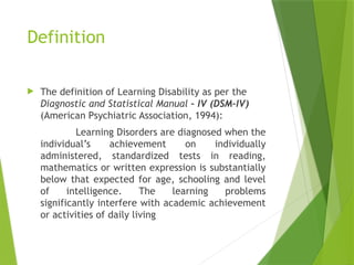 Learning Disabilities and Testing/Assessment for it | PPTX