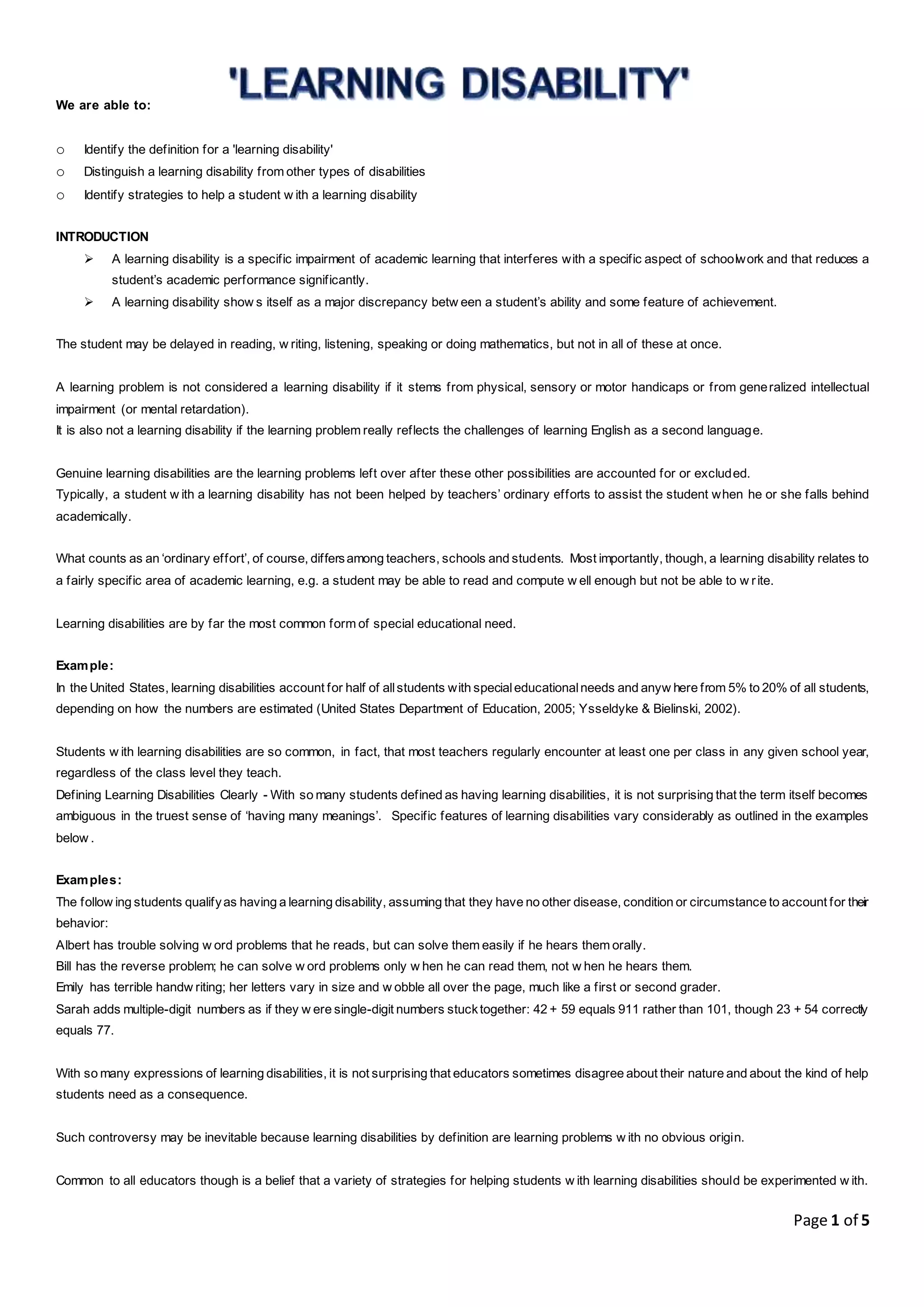 Learning disability | DOCX