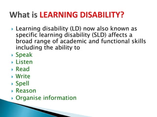 Learning Disability and self esteem by Ms. Mitchelle D'mello | PPT