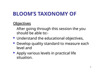 Learning domains, blooms Taxonomy of educational objectives | PPT