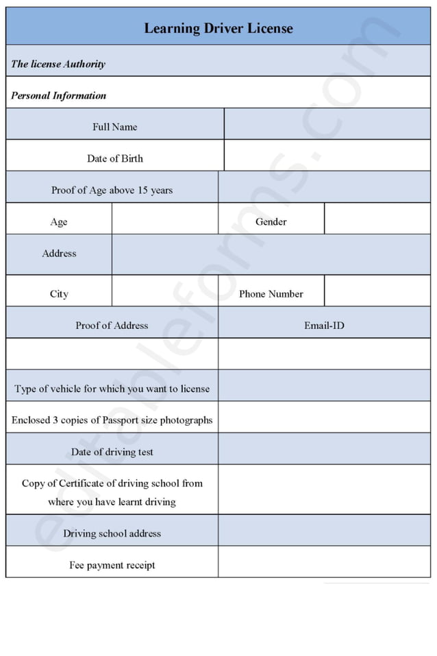 Learning Driver License Fillable PDF Template | PDF
