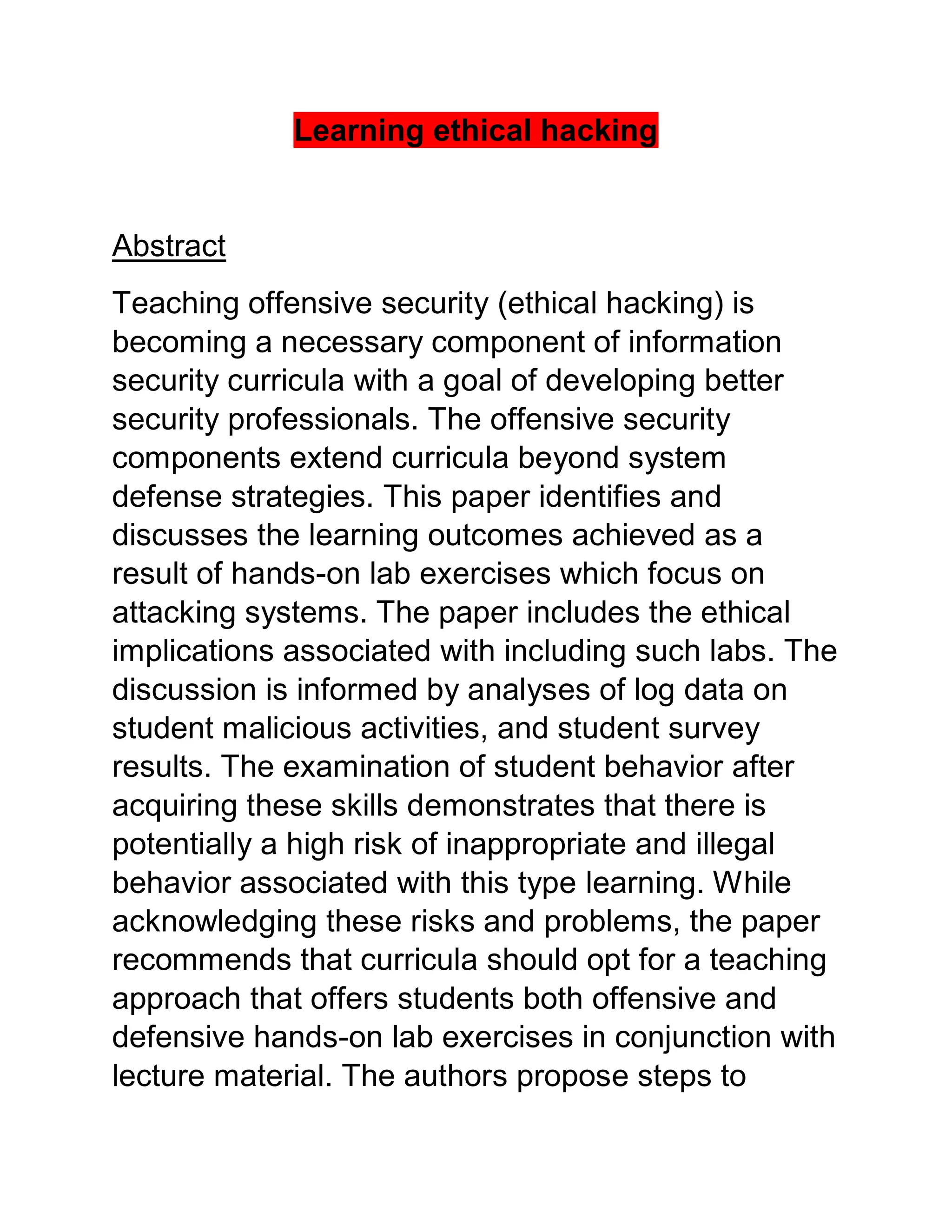 Learning ethical hacking | PDF
