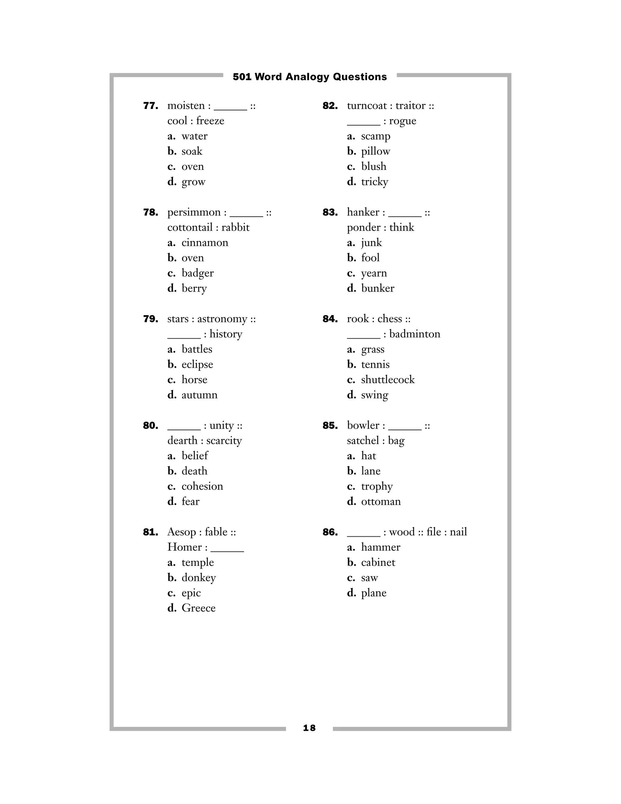 501 Word Analogy Questions