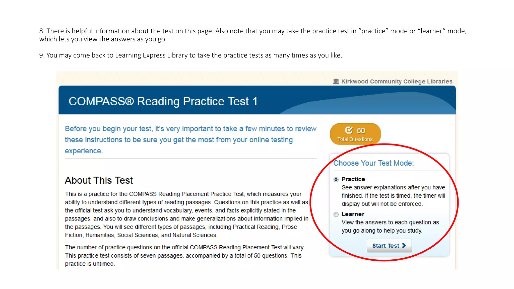 COMPASS Practice Test on Learning Express Library | PPT