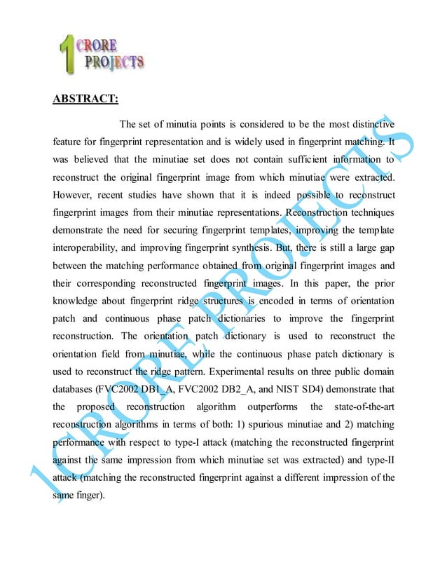 Ieee Projects 2015 Learning Fingerprint Reconstruction From Minutiae To Image Pdf
