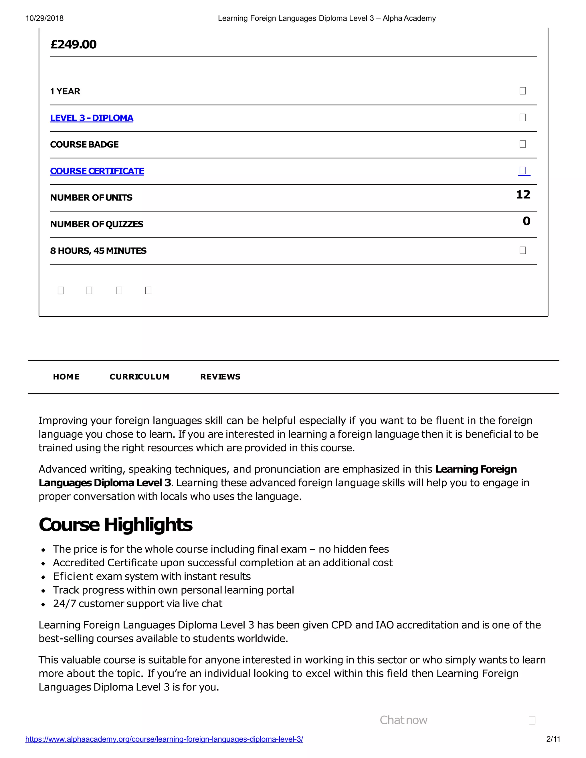 Learning Foreign Languages Diploma Level 3 – Alpha Academy | PDF