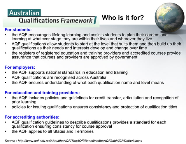 Learning from Australian Qualifications Framework | PPT