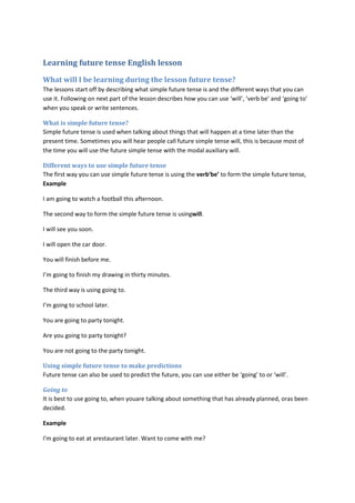 Learning future tense English lesson | DOCX