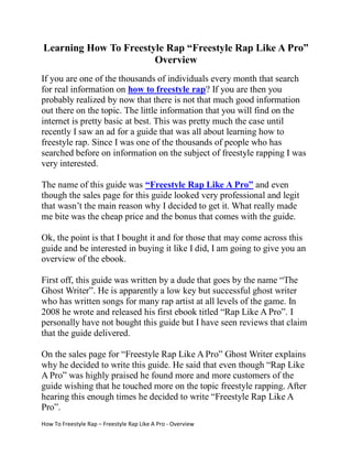 Learning How To Freestyle Rap “Freestyle Rap Like A Pro” Overview | PDF ...