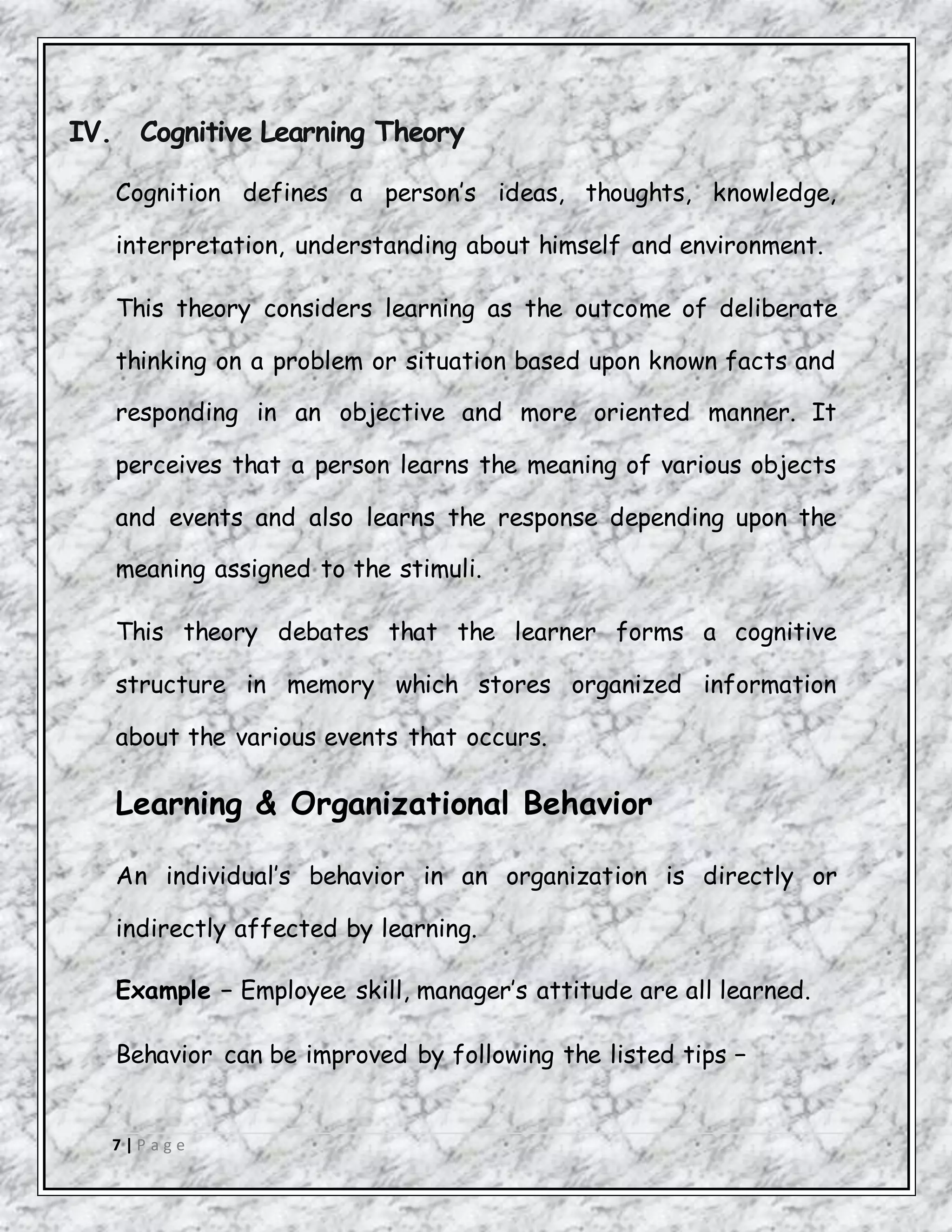 Notes on Learning in Organisation behavior (Notes for BBA/B.com ...