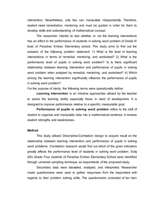 Learning Intervention and Student Performance in Solving Word Problem | DOC