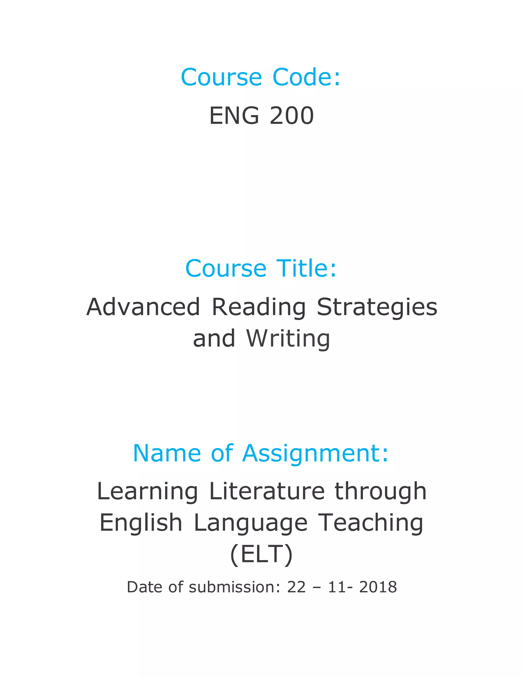 Learning literature through English Language Teaching | PDF
