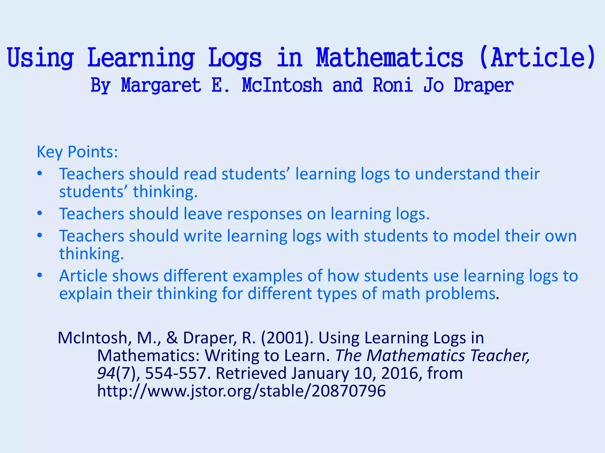 Learning logs | PPTX