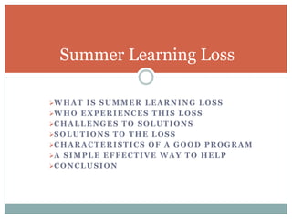 Summer Learning loss | PPTX