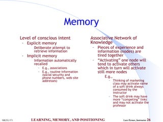 Consumer Knowledge ,Learning, memory, and positioning | PPT