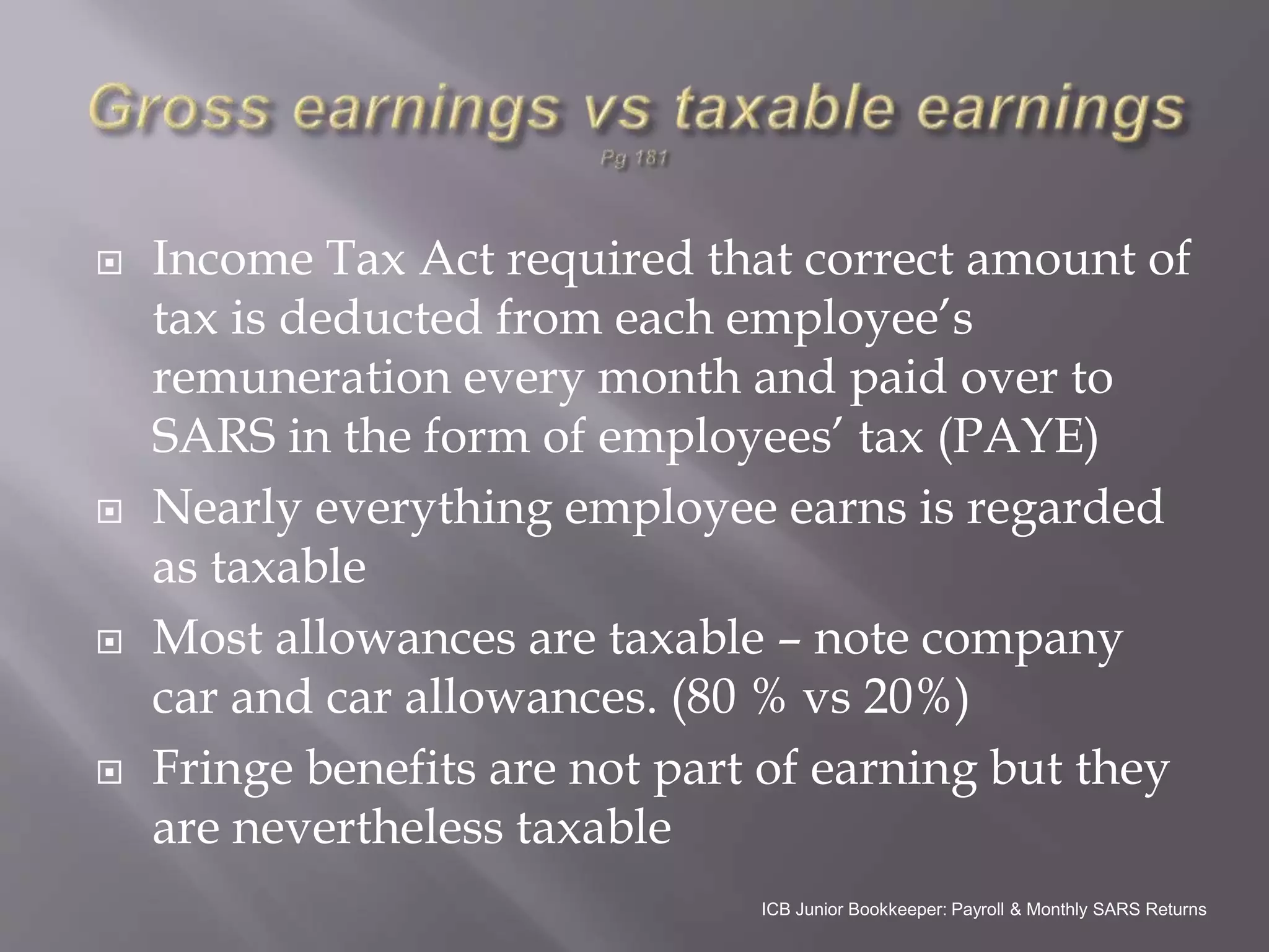 ICB PAYROLL & MONTHLY SARS RETURNS Learning module 6 | PPTX