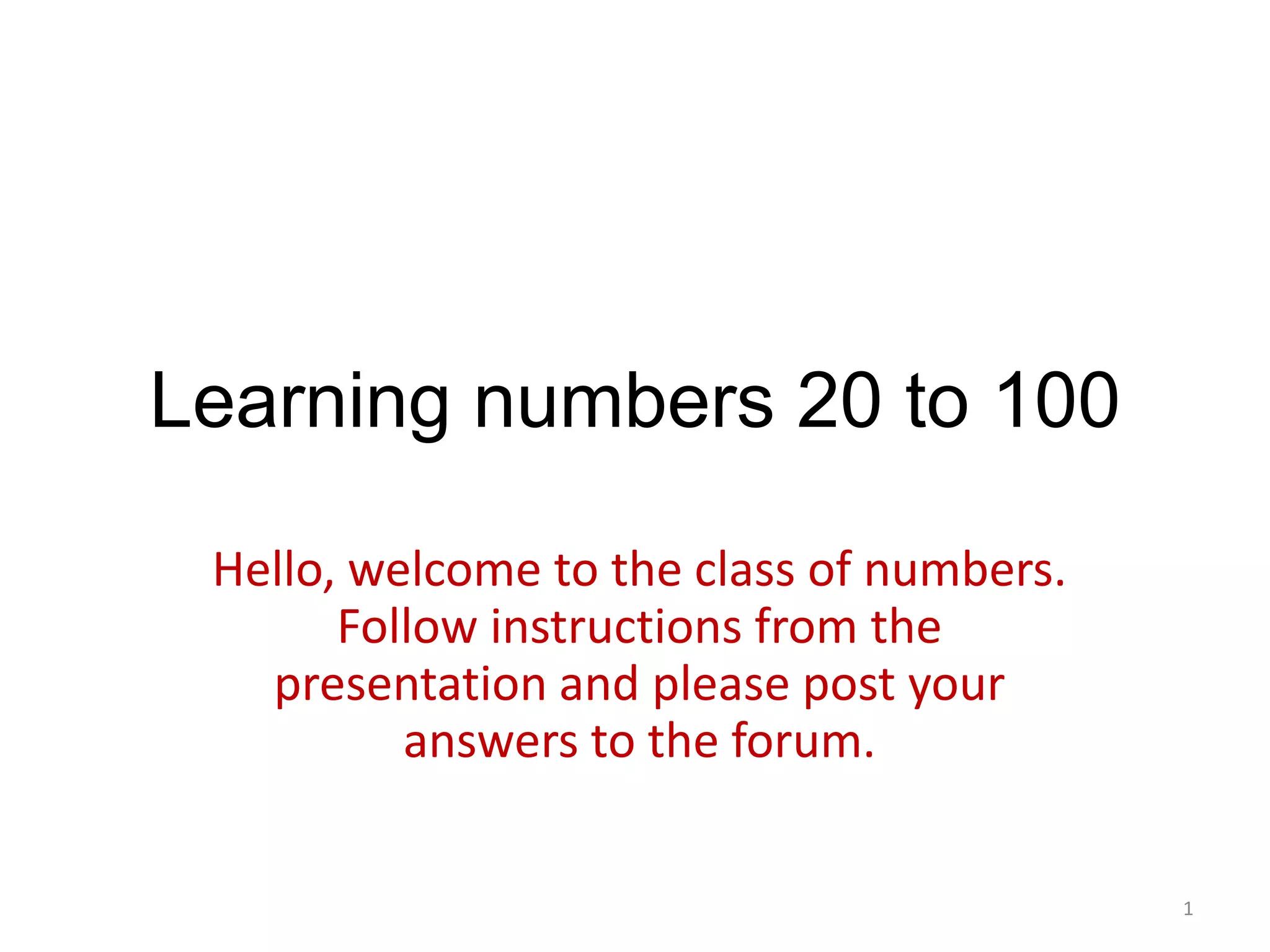 Learning numbers 20 to 100 | PPTX