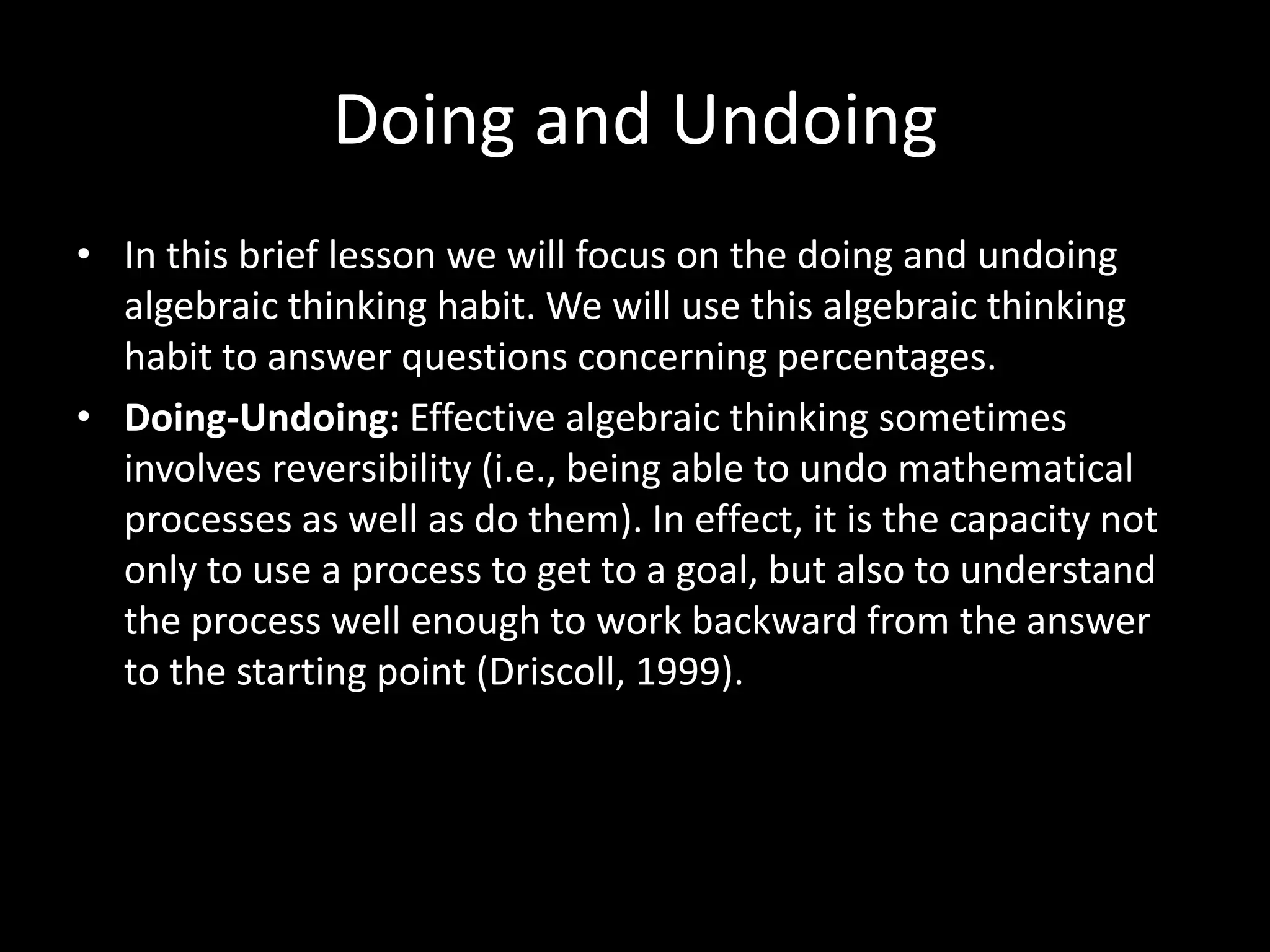 Algebraic Thinking Habits: Lesson 1 | PPTX