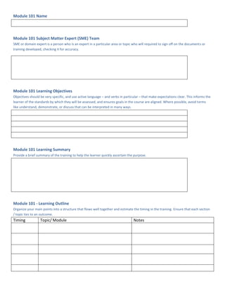Learning Objectives and Topics Outline form | DOCX