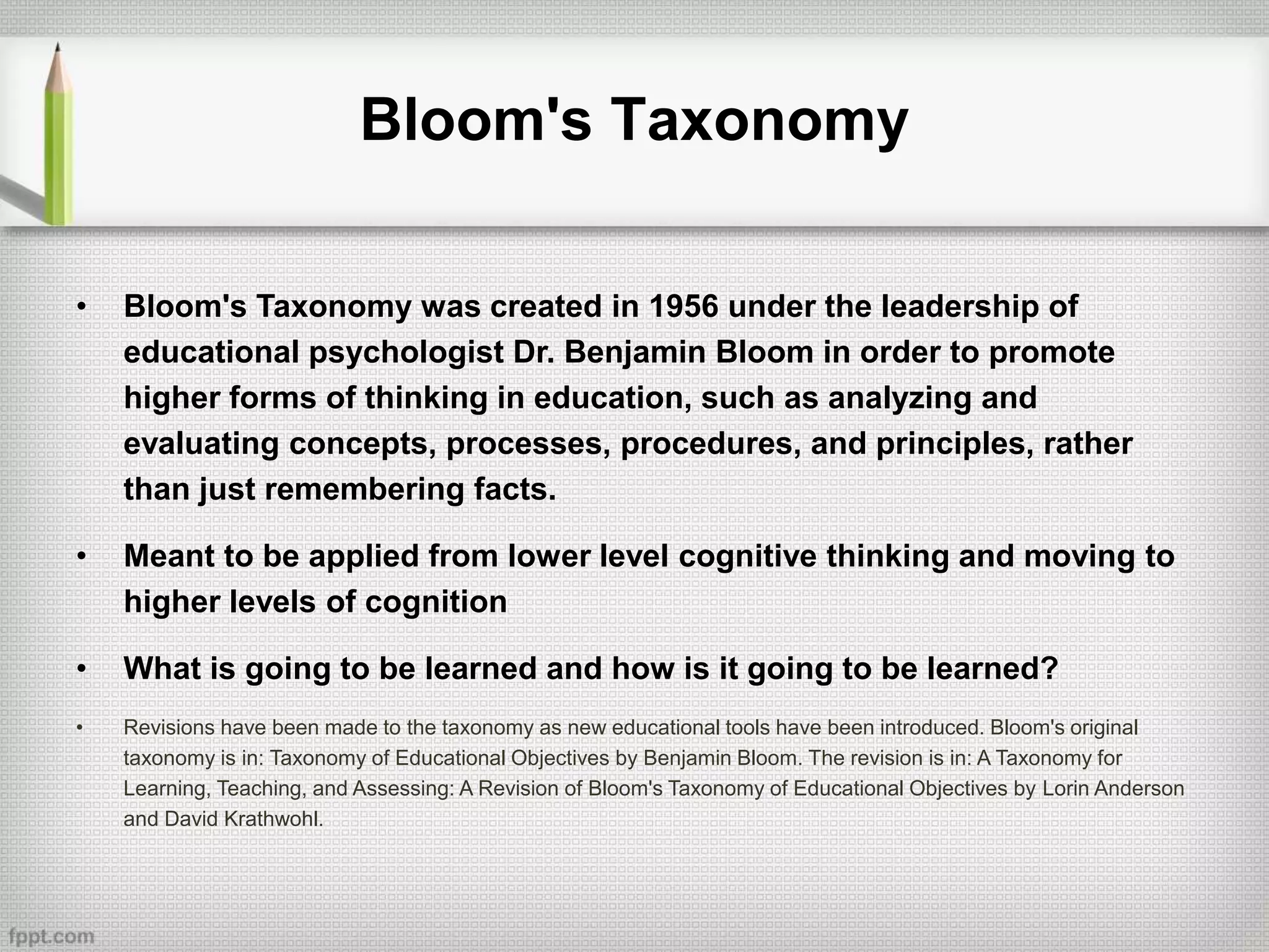 Learning Objectives and Bloom's Taxonomy | PPT