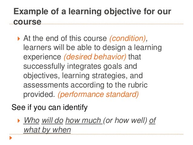 Learning objectives and goals