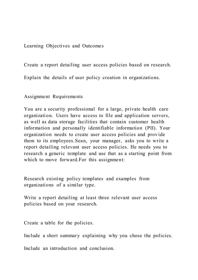 Learning objectives and outcomes create a report detailing | PDF