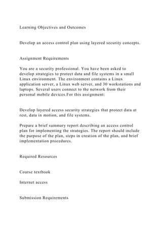 Learning Objectives and OutcomesDevelop an access control plan.docx