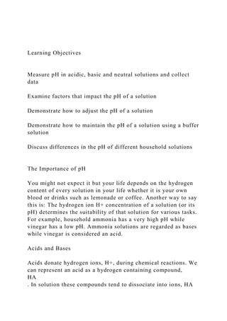 Learning ObjectivesMeasure pH in acidic, basic and neutral.docx