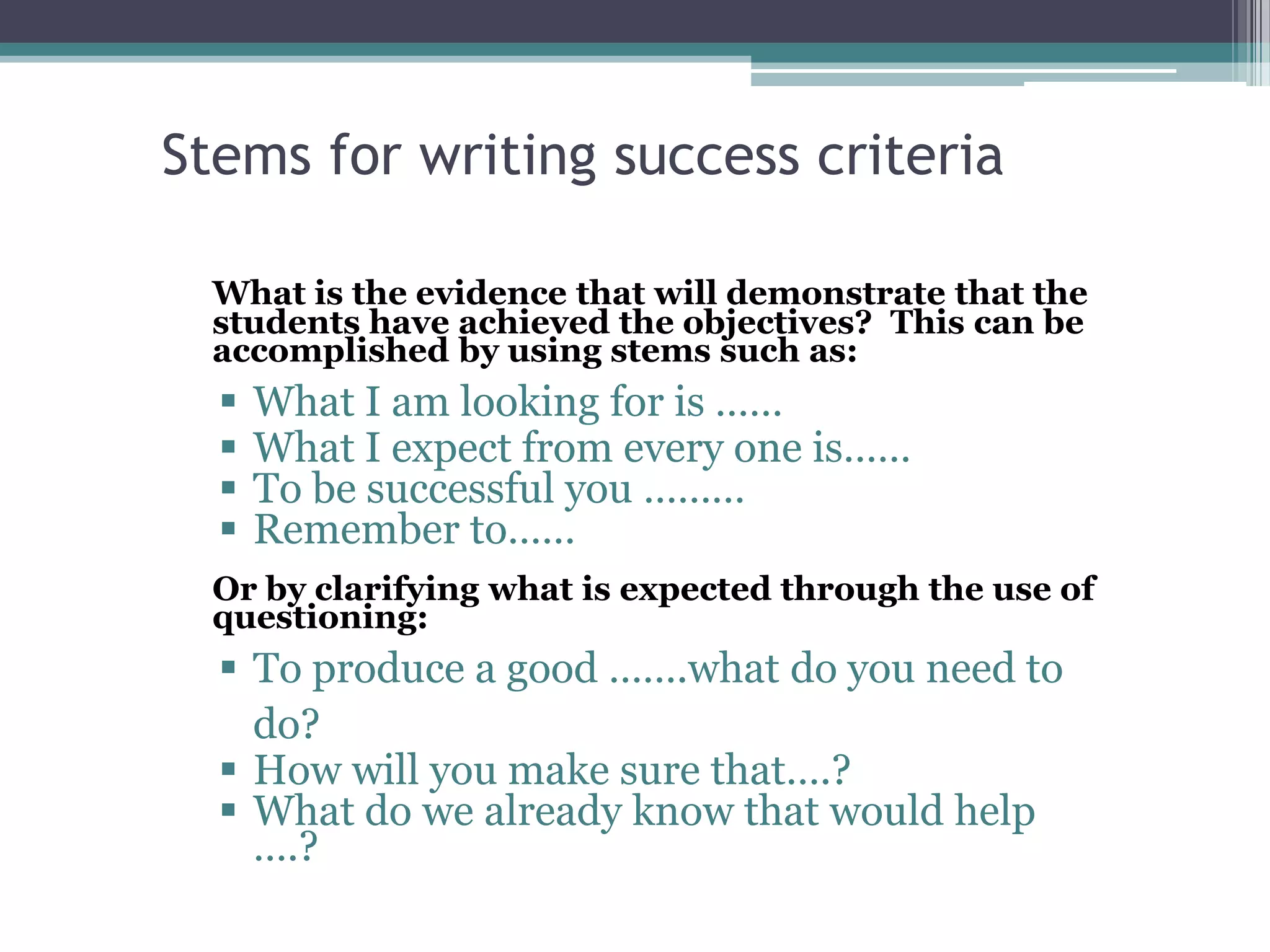 Learning objectives & success criteria inset | PPTX