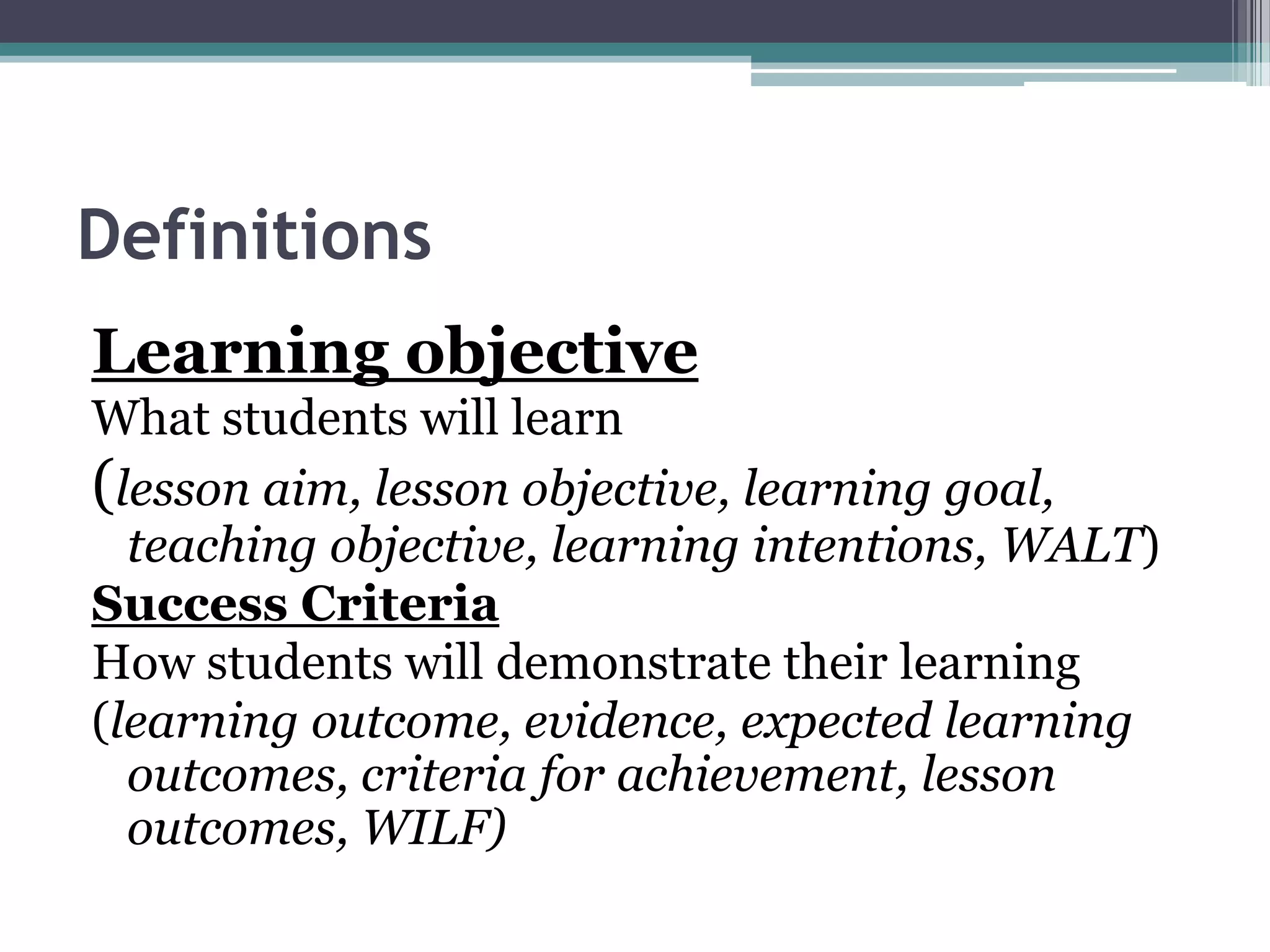 Learning objectives & success criteria inset | PPTX