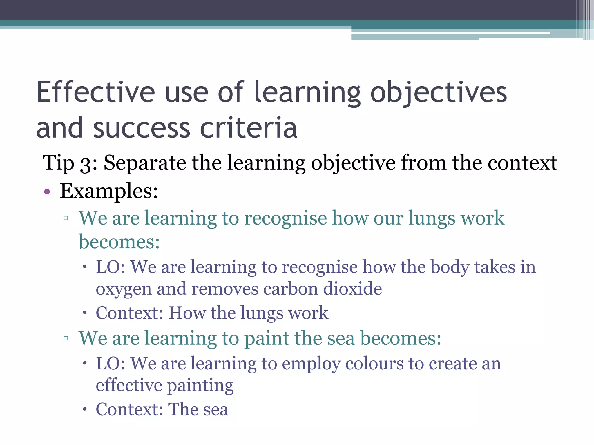 Learning objectives & success criteria inset | PPTX