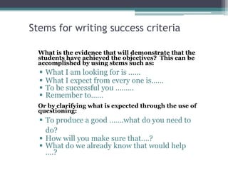 Learning objectives & success criteria inset | PPTX