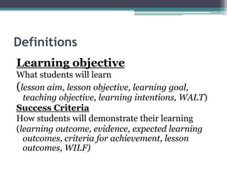 Learning objectives & success criteria inset | PPTX