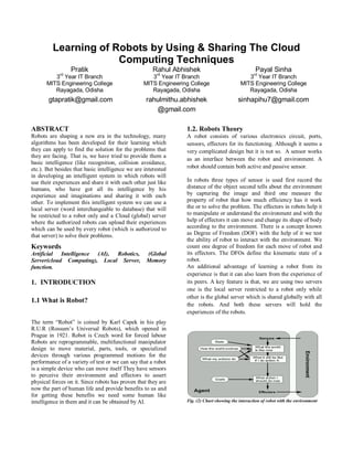 Learning of robots by using & sharing the cloud computing techniques | PDF