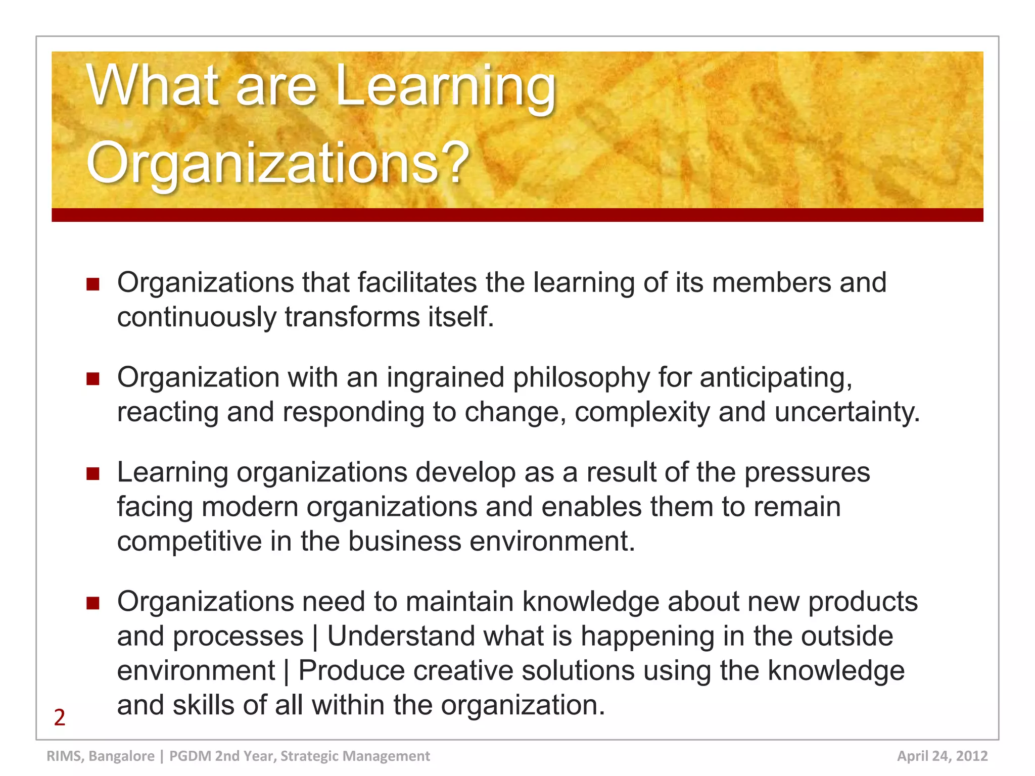 Learning Organizations: Strategic Management | PPT
