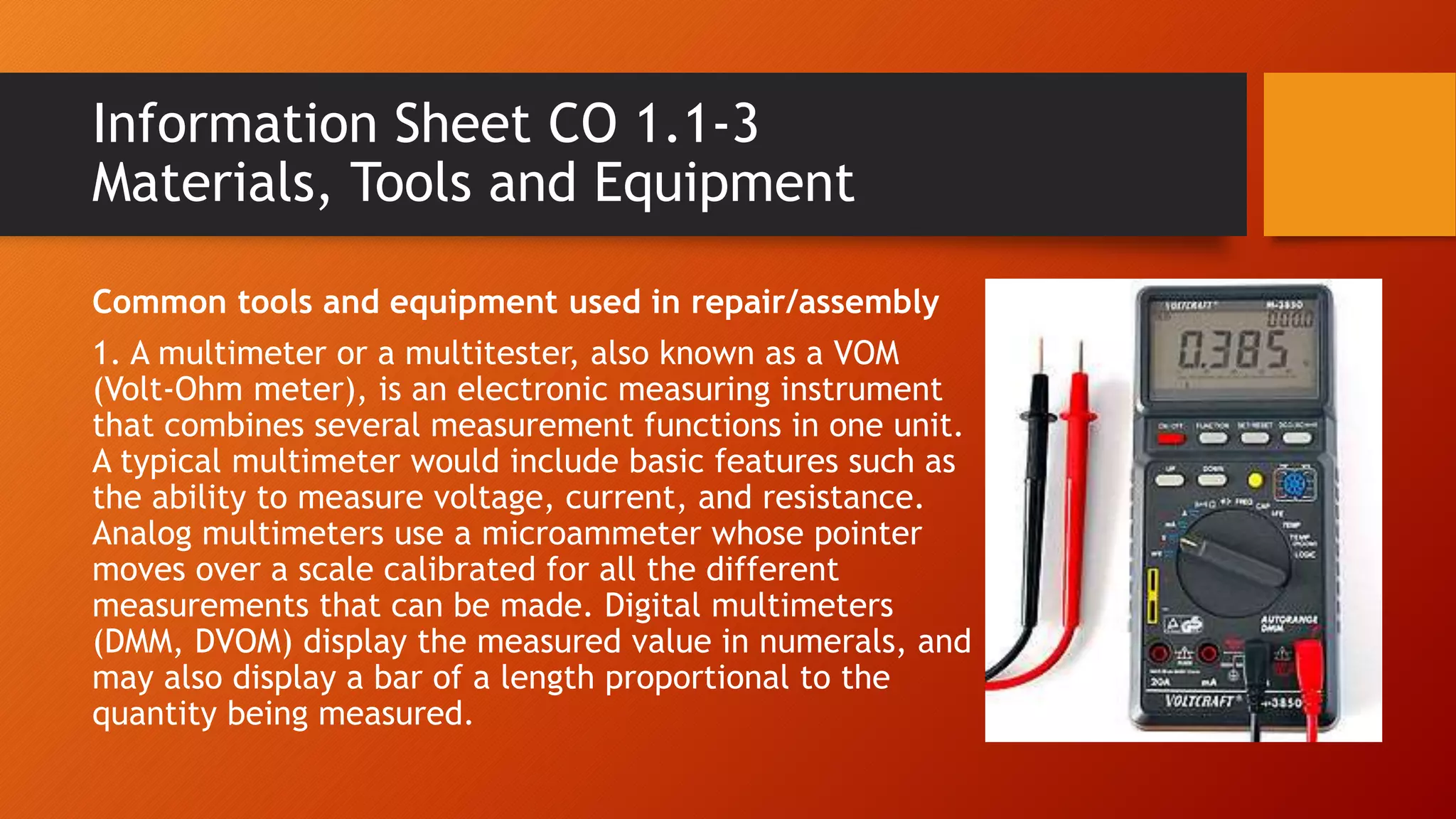 Learning outcome 1 prepare to assemble electronic products | PPTX